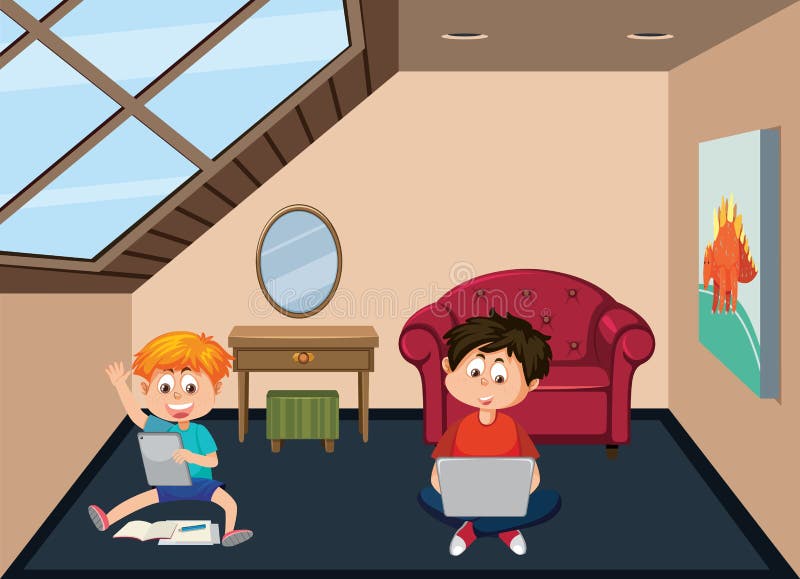 Kids Learning Online at Home Stock Illustration - Illustration of ...