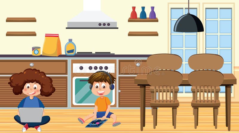 Kids Learning Online at Home Stock Vector - Illustration of social ...