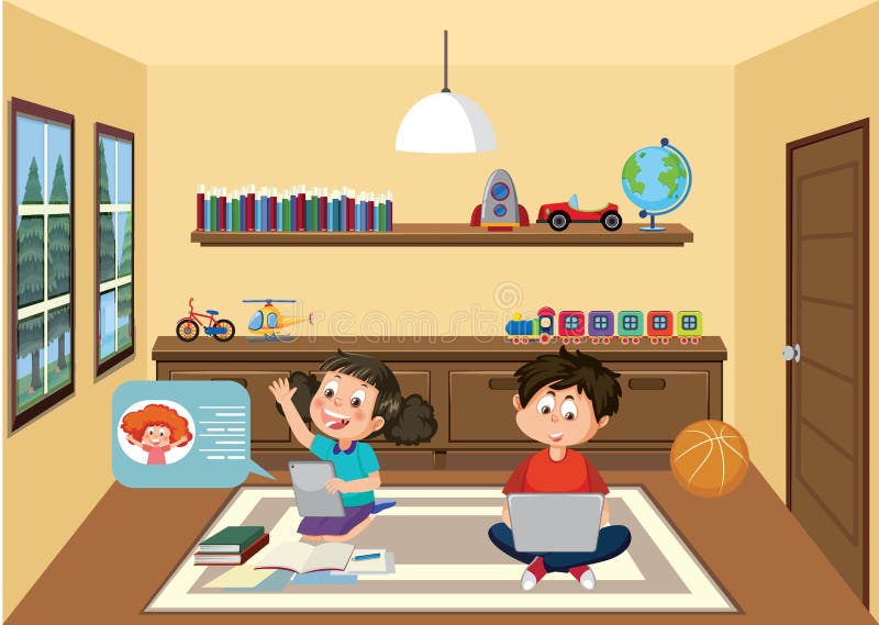 Kids Learning Online at Home Stock Vector - Illustration of media ...