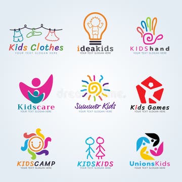 Kids Logo Vector Creative Concept Art Set Design Stock Vector ...