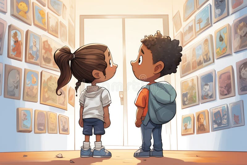 Kids Looking at Each Others Art Albums Stock Illustration ...