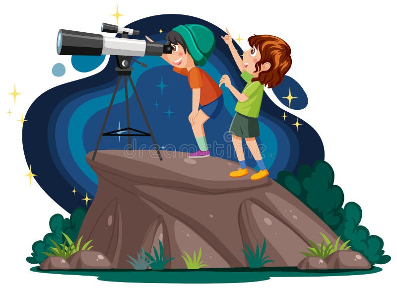 Kids Looking through Telescope Stock Vector - Illustration of eps10 ...