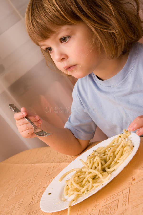 Kids love pasta stock image. Image of girl, nutritive - 3765815