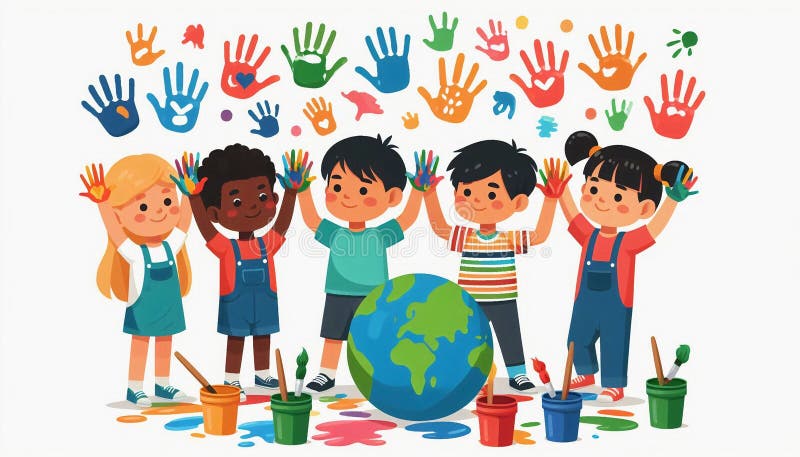 Kids Making Colorful Handprints, Vibrant Flat Vector Celebrating ...
