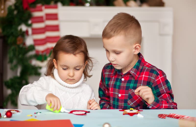 Kids Making Decor for Christmas Tree or Gifts. Christmas Handmade Diy ...