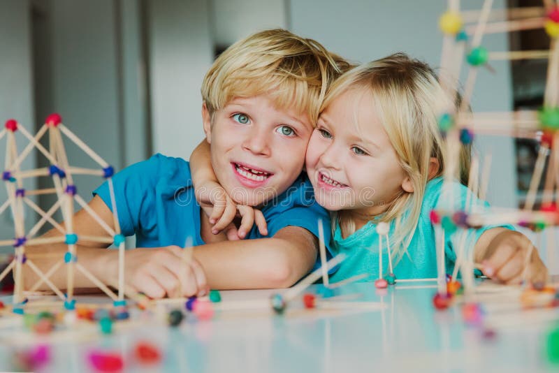 Kids Making Geometric Shapes, Engineering and STEM Stock Photo - Image ...