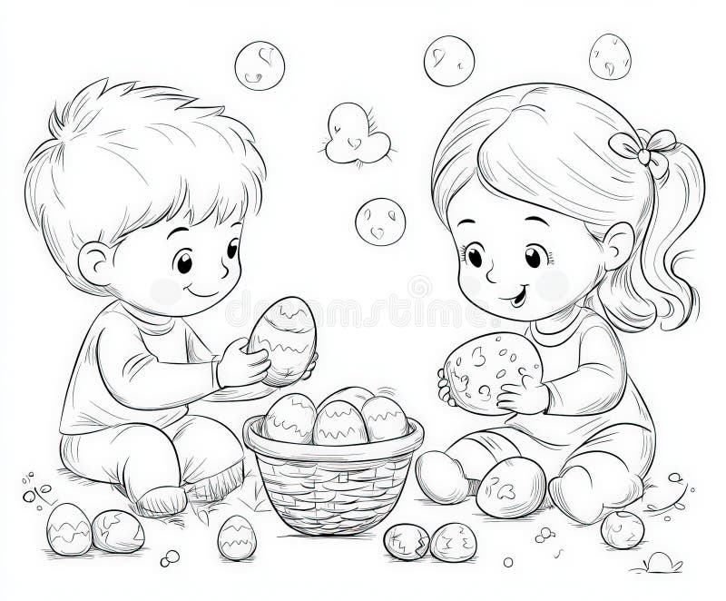 Kids Making Handmade Easter Cards, Coloring Page for Kids, Simple ...