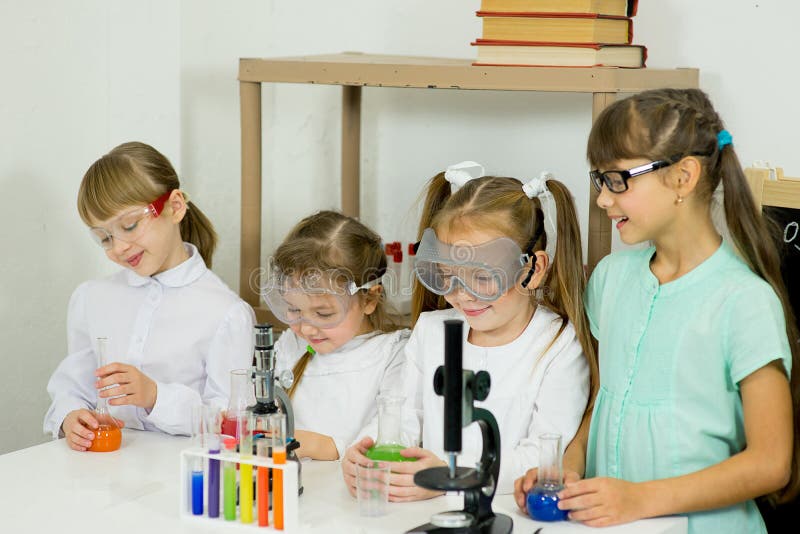 Kids Making Science Experiments Stock Photo - Image of chemical, child ...