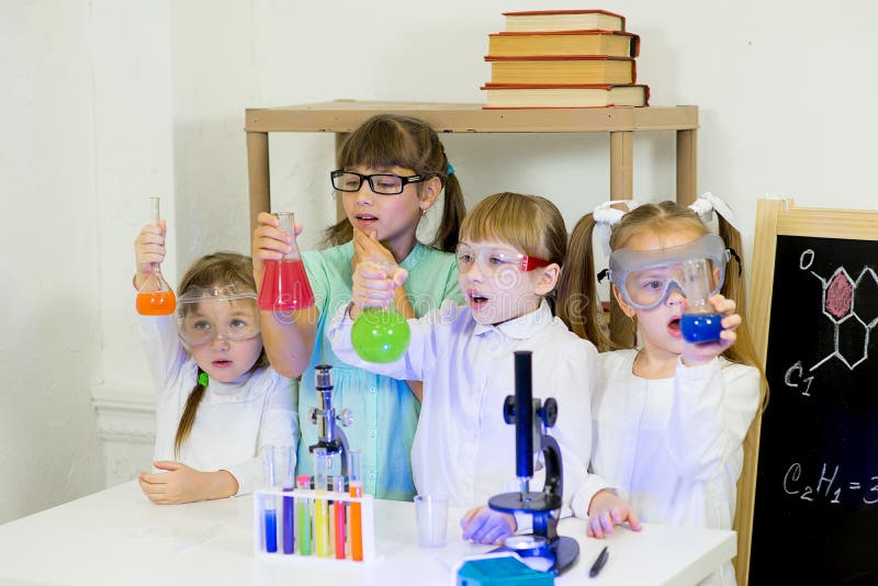 Kids Making Science Experiments Stock Image - Image of girl, glass ...