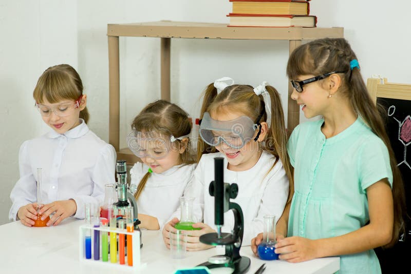 Kids Making Science Experiments Stock Photo - Image of group ...