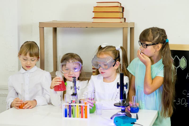 Kids Making Science Experiments Stock Image - Image of lesson, girl ...