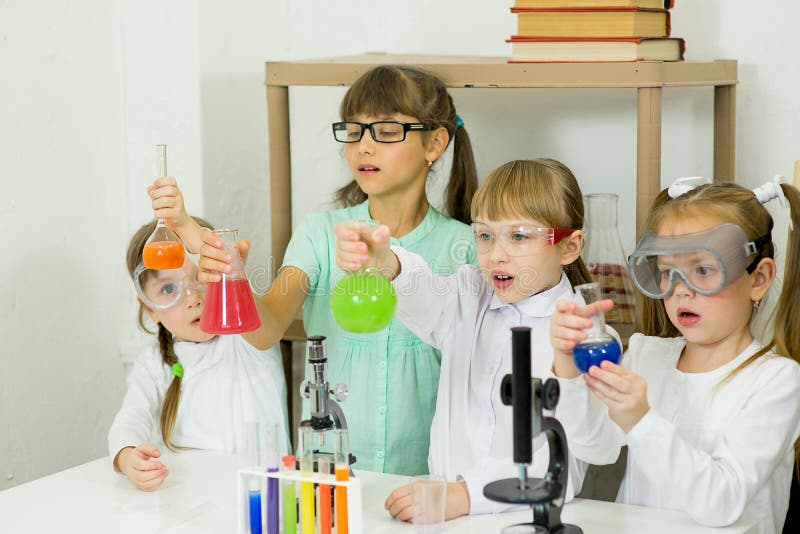 Kids Making Science Experiments Stock Photo - Image of chemical, girl ...