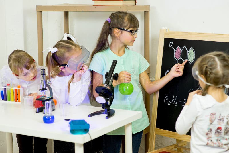 Kids Making Science Experiments Stock Photo - Image of biology ...