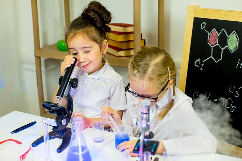 Kids Making Science Experiments Stock Photo - Image of clever, medicine ...