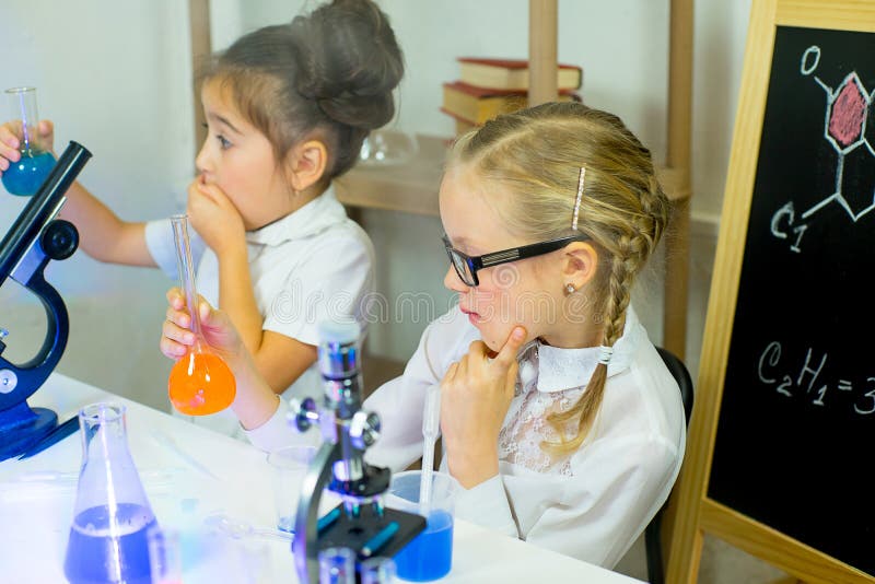 Kids Making Science Experiments Stock Photo - Image of biology, girl ...
