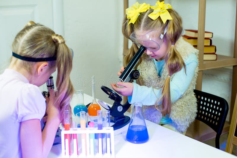 Kids Making Science Experiments Stock Image - Image of medical, female ...