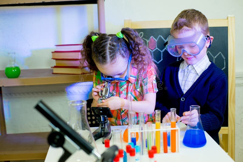 Kids Making Science Experiments Stock Photo - Image of medical ...