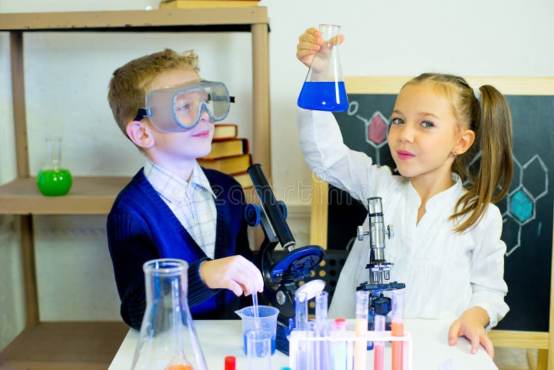 Kids Making Science Experiments Stock Image - Image of microscope ...