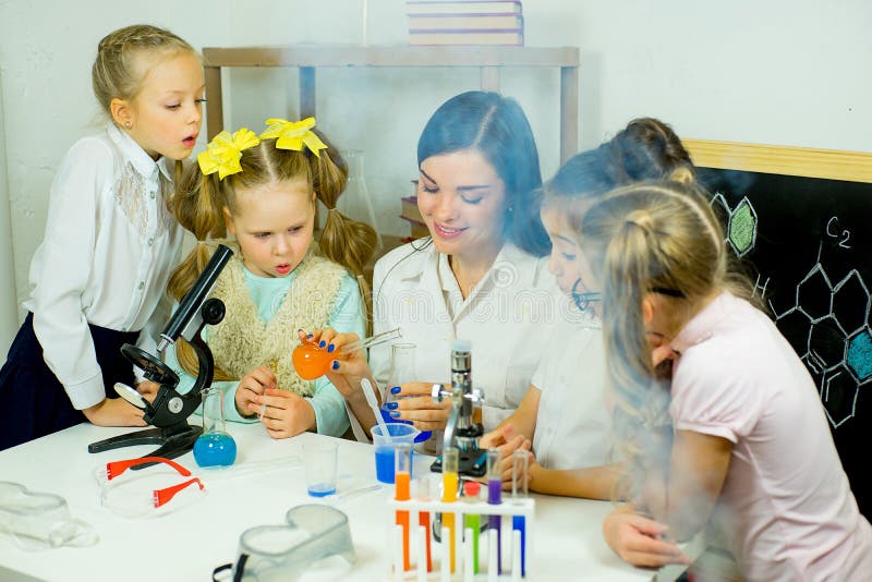 Kids Making Science Experiments Stock Image - Image of group, lesson ...