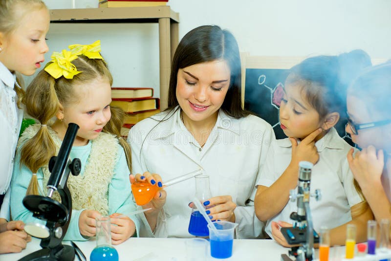 Kids Making Science Experiments Stock Photo - Image of microscope ...