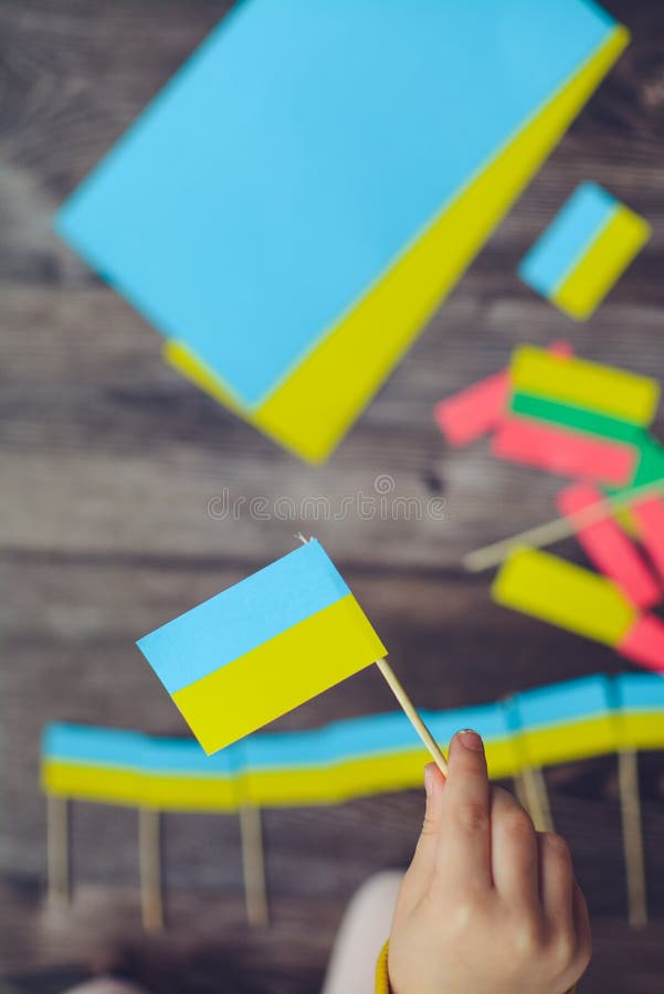 Kids are Making Small Paper Flags of Ukraine and Lithuania, Stock Photo ...