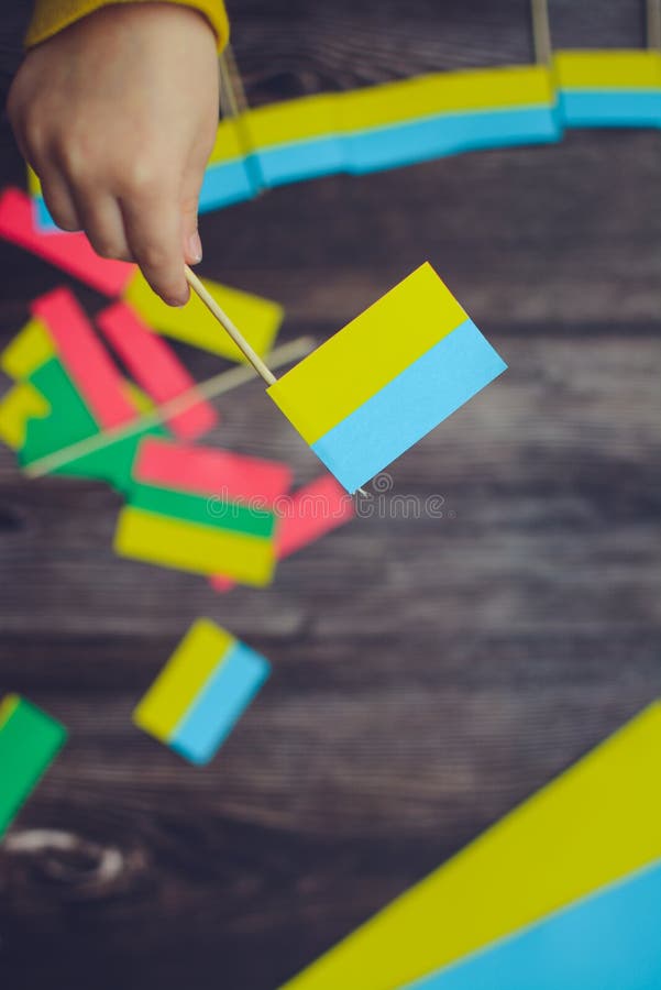 Kids are Making Small Paper Flags of Ukraine and Lithuania, Stock Photo ...
