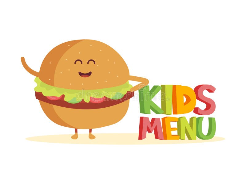 Kids Menu Funny 3d Sign with Burger Characters Stock Illustration ...