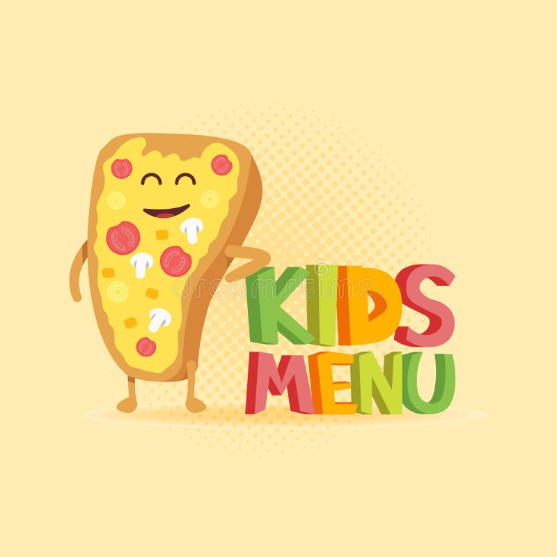 Kids Menu Funny 3d Sign with Pizza Characters Stock Illustration ...