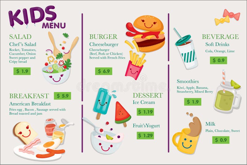 Kids Menu for Restaurant. Menu for Children in Cute Design Stock Vector ...