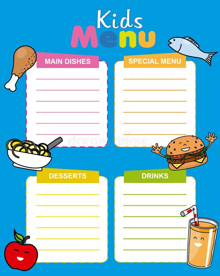 Kids menu design stock vector. Illustration of dinner - 94003337