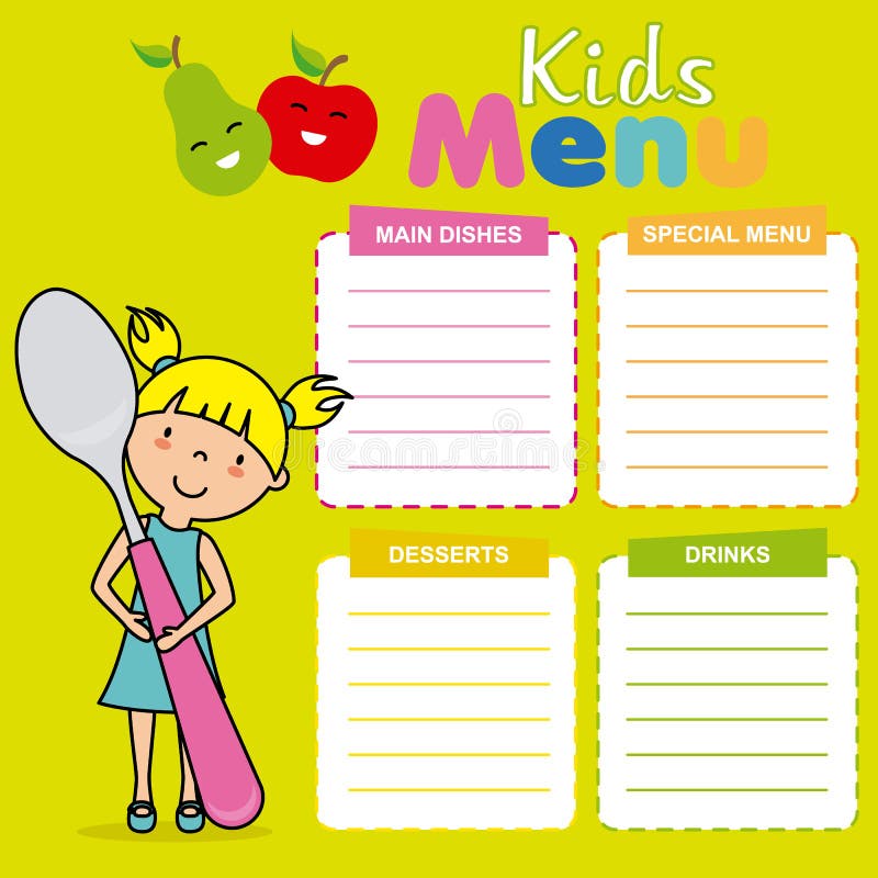 Kids menu vector template stock vector. Illustration of meal - 56968679