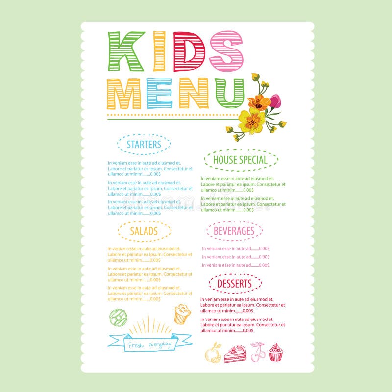 Kids Menu. Vector Template. Stock Vector - Illustration of poster ...