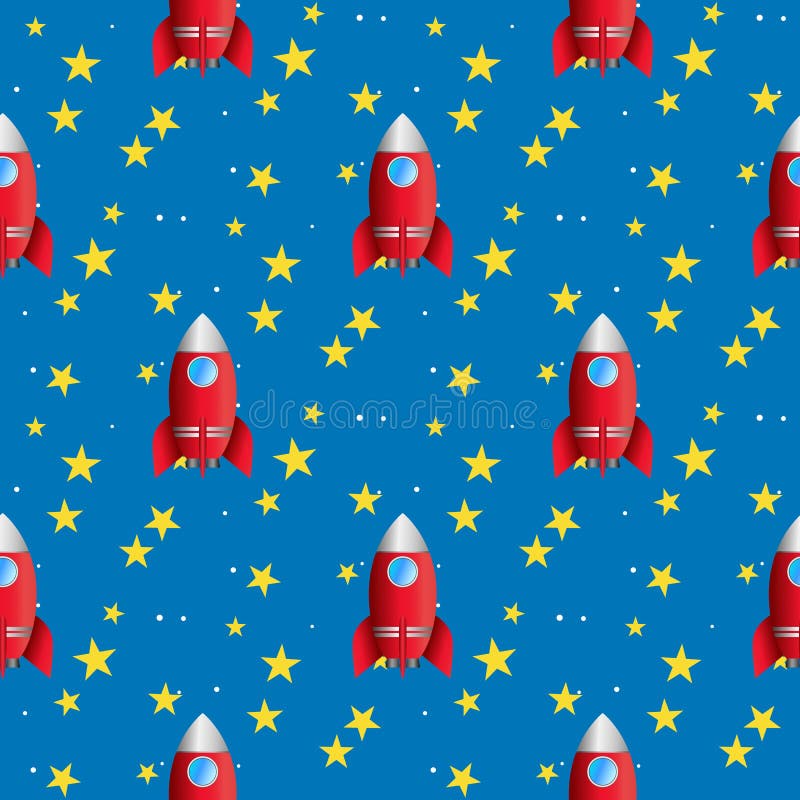 Kids Motif Seamless Pattern Space and Rocket Stock Illustration ...