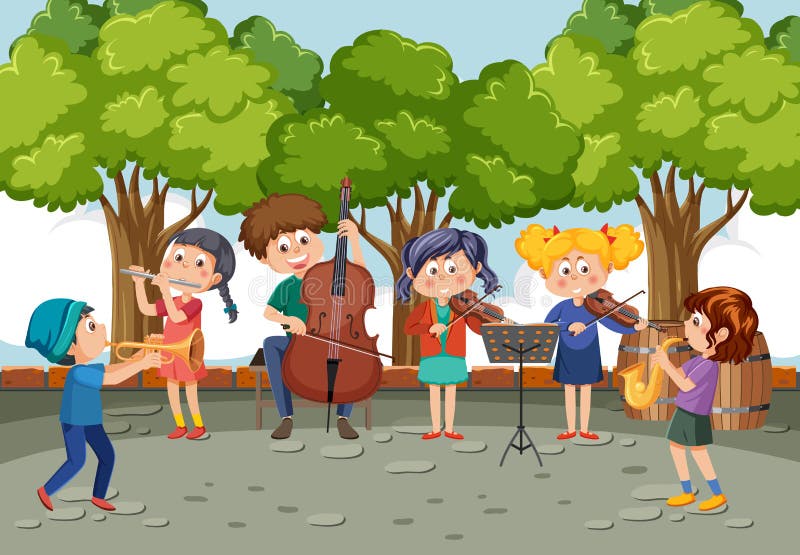 Kids Music Band Playing at Park Stock Vector - Illustration of outdoor ...