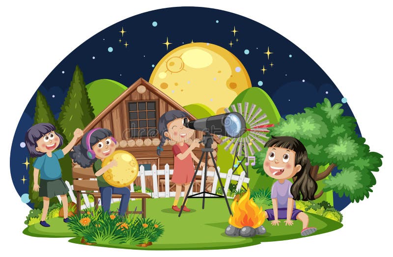 Kids Observing Night Sky Illustration Stock Illustrations – 67 Kids ...