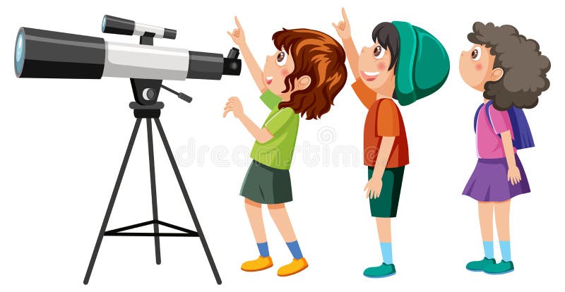 Kids Observing the Sky with a Telescope Stock Vector - Illustration of ...