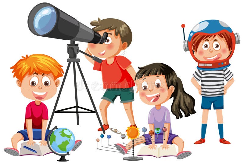 Kids Observing the Sky with a Telescope Stock Vector - Illustration of ...