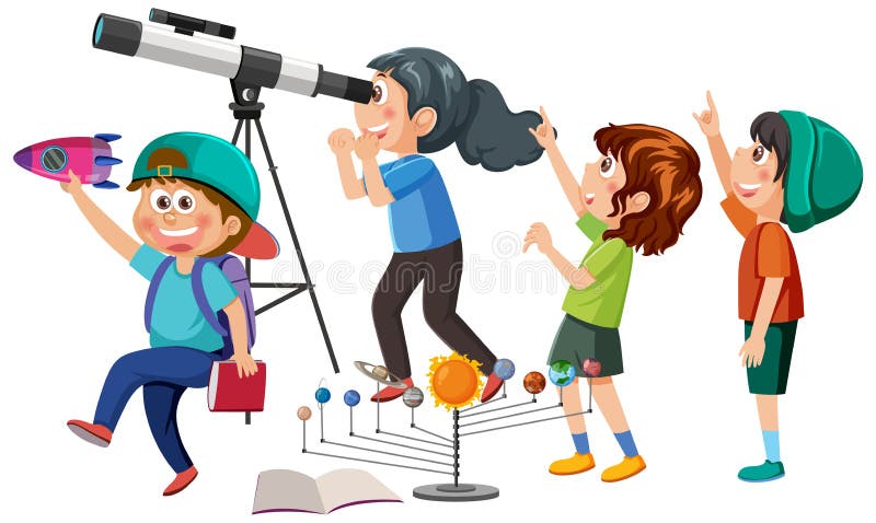Kids Observing the Sky with a Telescope Stock Vector - Illustration of ...