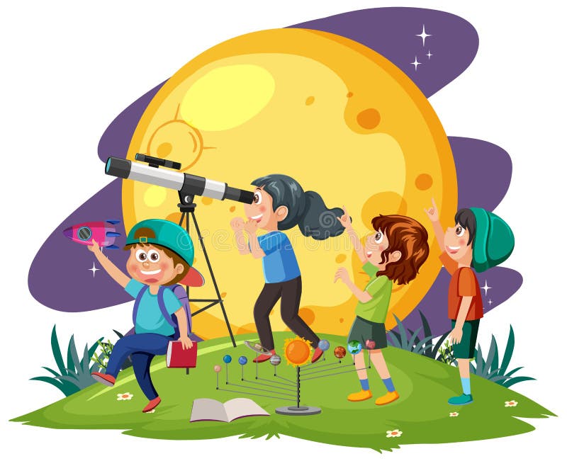 Kids Observing the Sky with a Telescope Stock Vector - Illustration of ...