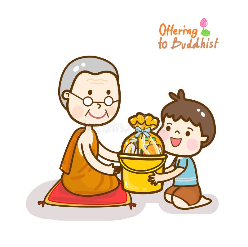 Kids offering to monk. stock image. Image of monk, buddhist - 238026143
