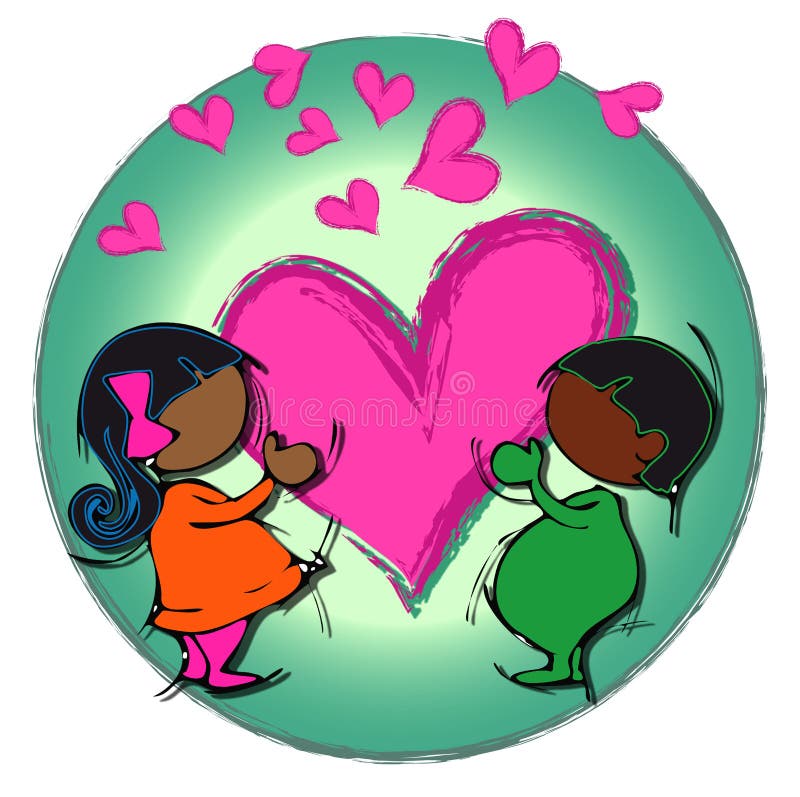 Heart Circle Mandala, Cartoon for African-Indian Baby Children Couple ...