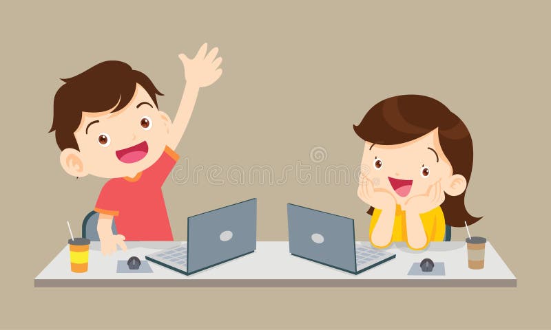 Kids on Online Learning Education Courses 2 Stock Vector - Illustration ...
