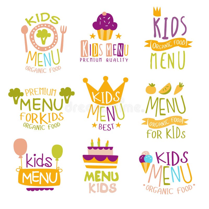 Kids Organic Menu Hand Drawn Banner Vector Set Baby Restaurant Healthy ...