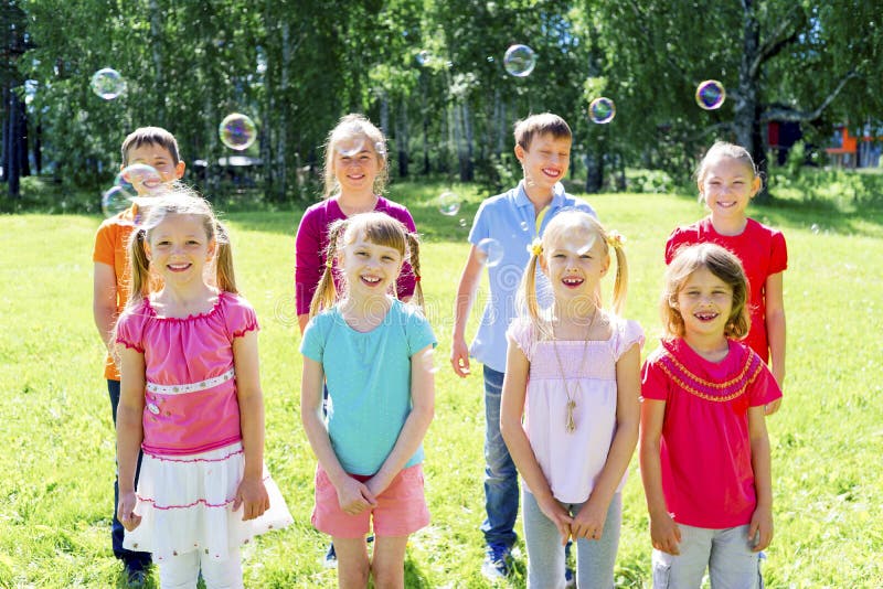 Kids outside in park stock photo. Image of excited, smile - 99824272