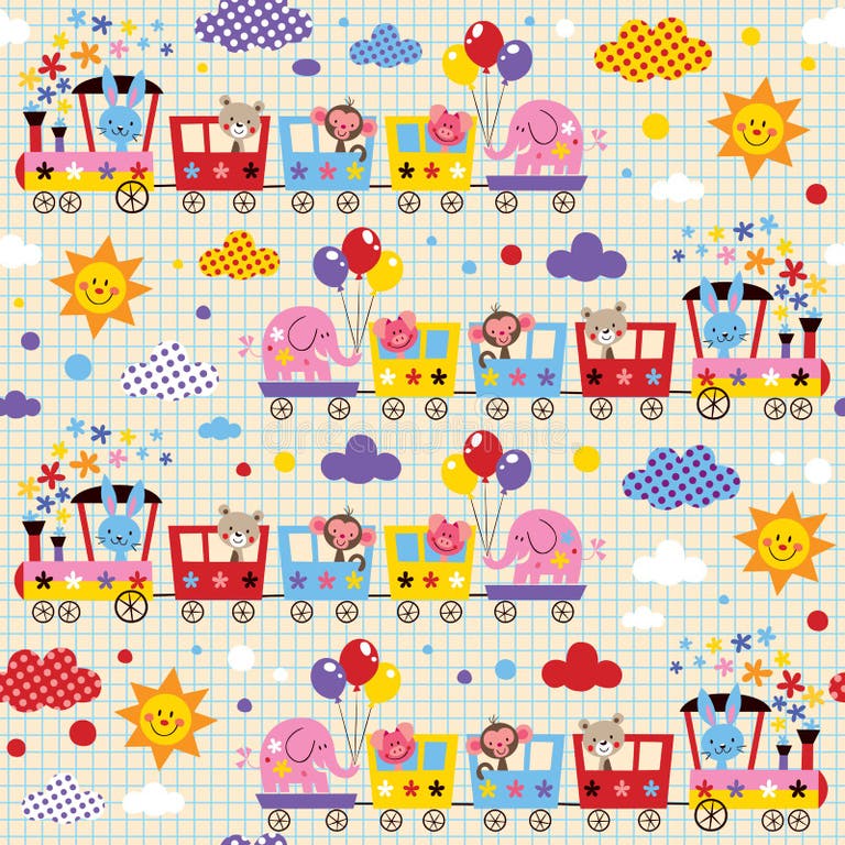 Cute Animal Train Kids Pattern Stock Illustrations – 182 Cute Animal ...