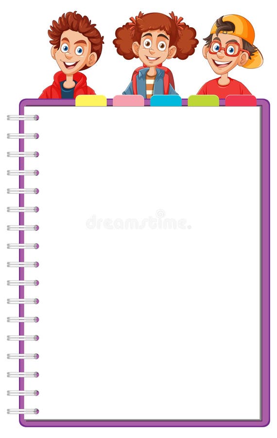 Kids Peeking Over a Blank Notebook Stock Vector - Illustration of hair ...