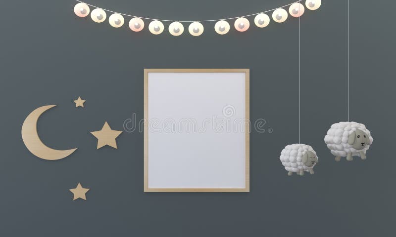 Kids Childhood Room Frame Mockup, Nursery Interior Mockup Stock Photo ...