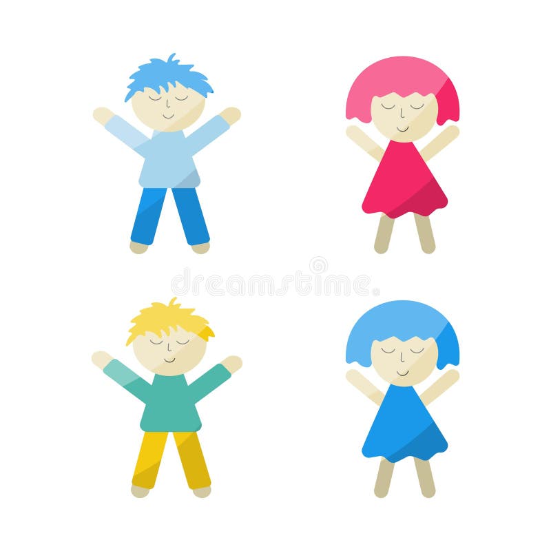 Kids Play Color Dolls Fun Set Elements Stock Vector - Illustration of ...