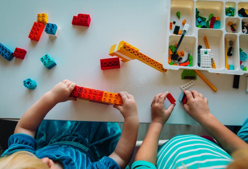 Kids Play with Plastic Blocks, Learning Concept Stock Photo - Image of ...