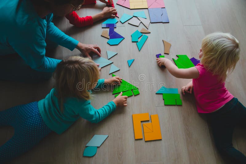 Kids Play with Puzzle, Learn Math, Education Stock Photo - Image of ...